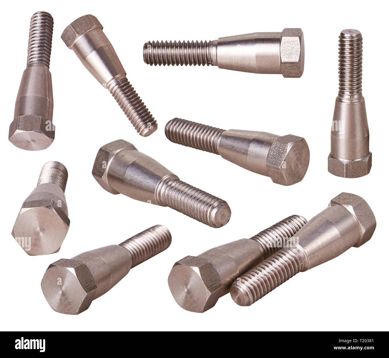 Set of steel screws isolated on white background. Spare parts coffee ...