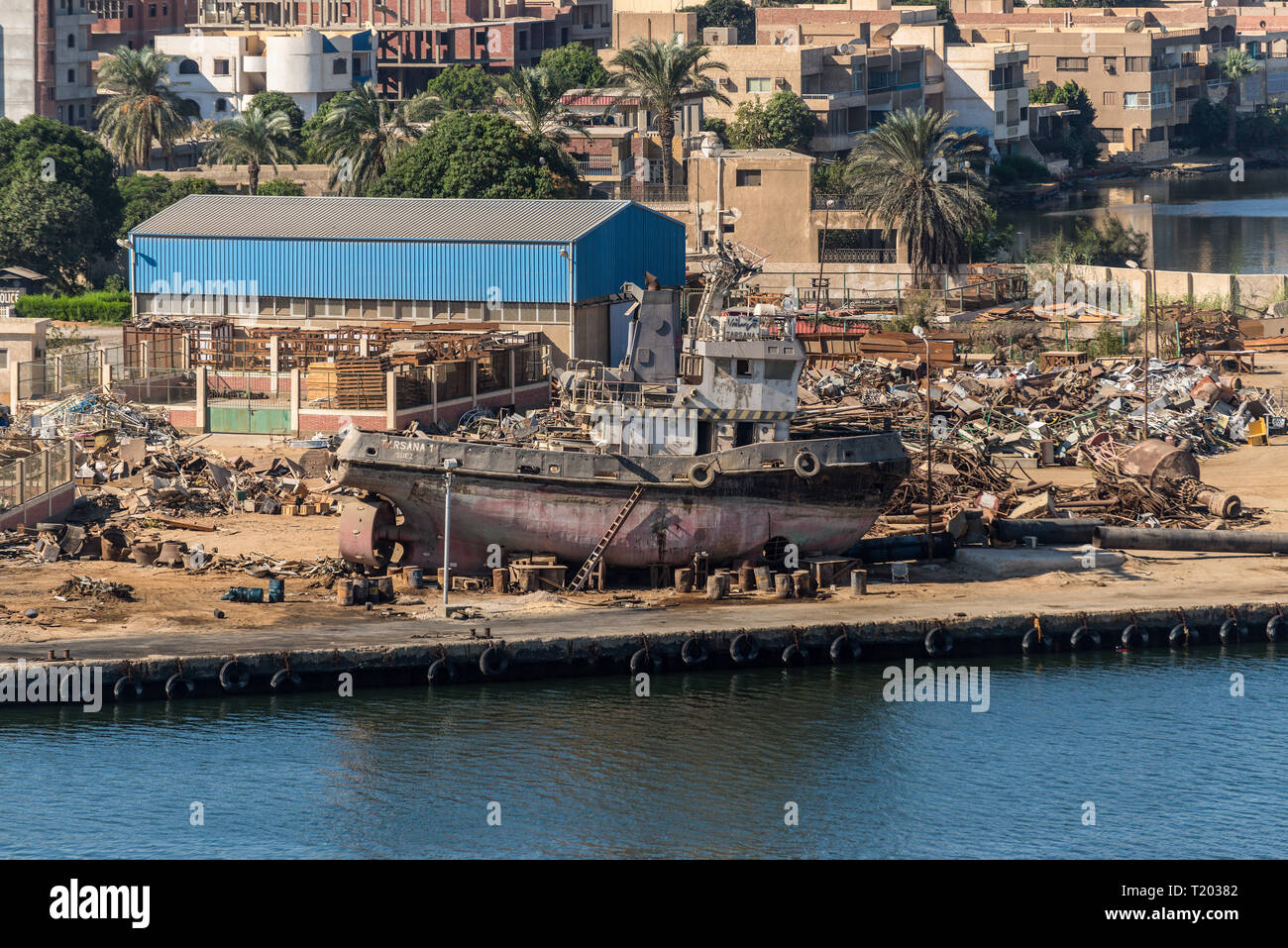Ismailia, Egypt - November 5, 2017: Tug boat Tarsana 1 under repair at ...