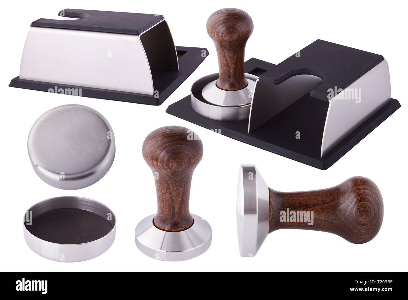 Barista Kit. Coffee Tamper with Wooden Handle. Isolated on white ...