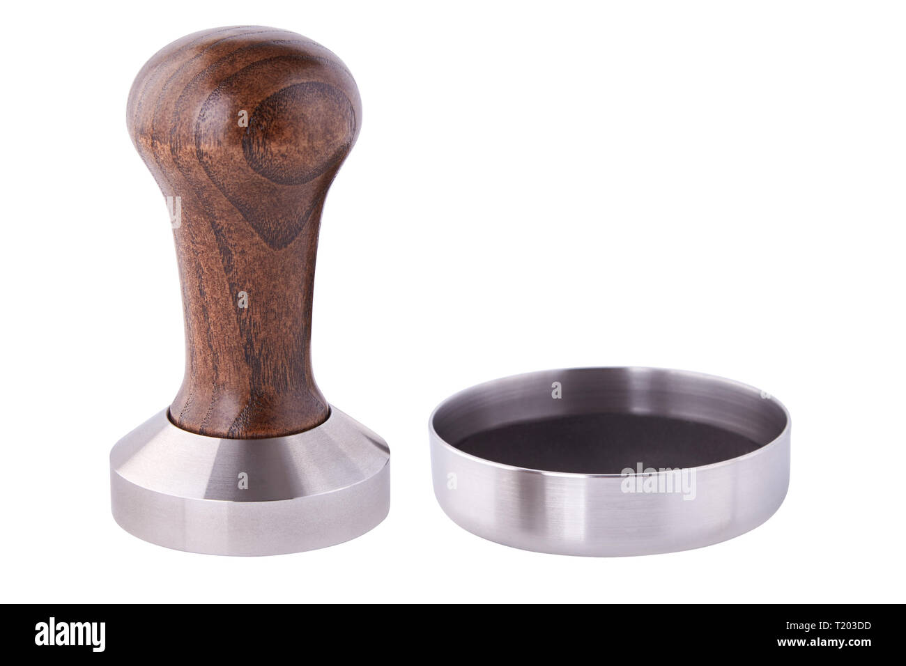 Barista Kit. Coffee Tamper with Wooden Handle. Isolated on white ...