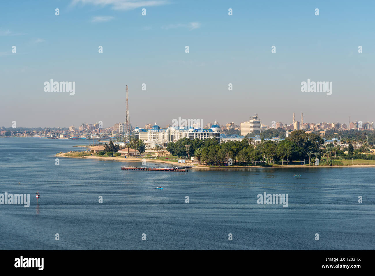Ismailia, Egypt - November 5, 2017: Cityscape of Ismailia on the lake ...