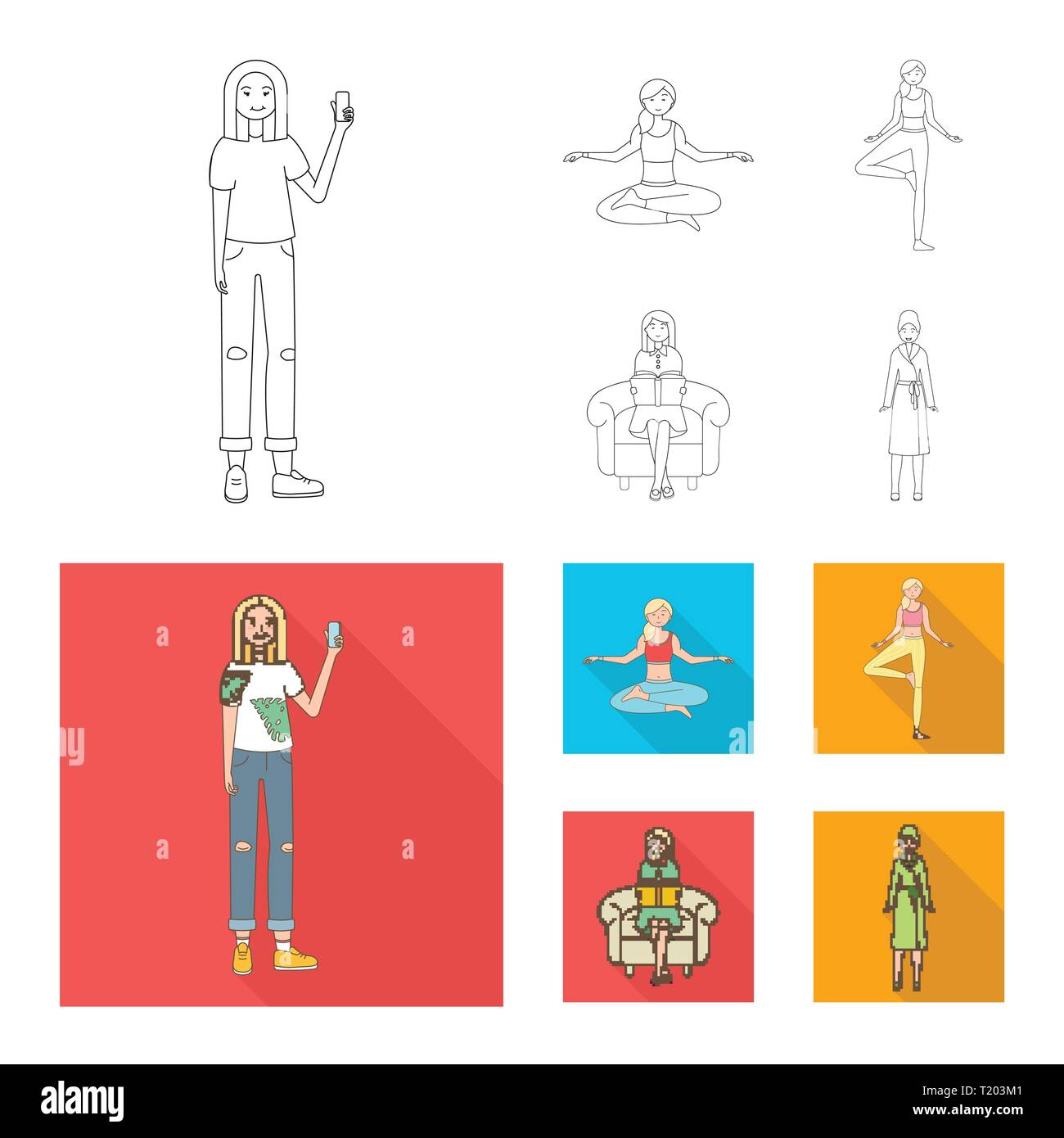 Vector illustration of posture and mood icon. Collection of posture and ...