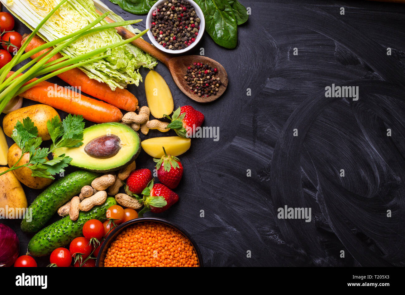 Food frame with vegetables, fruits and beans Stock Photo - Alamy