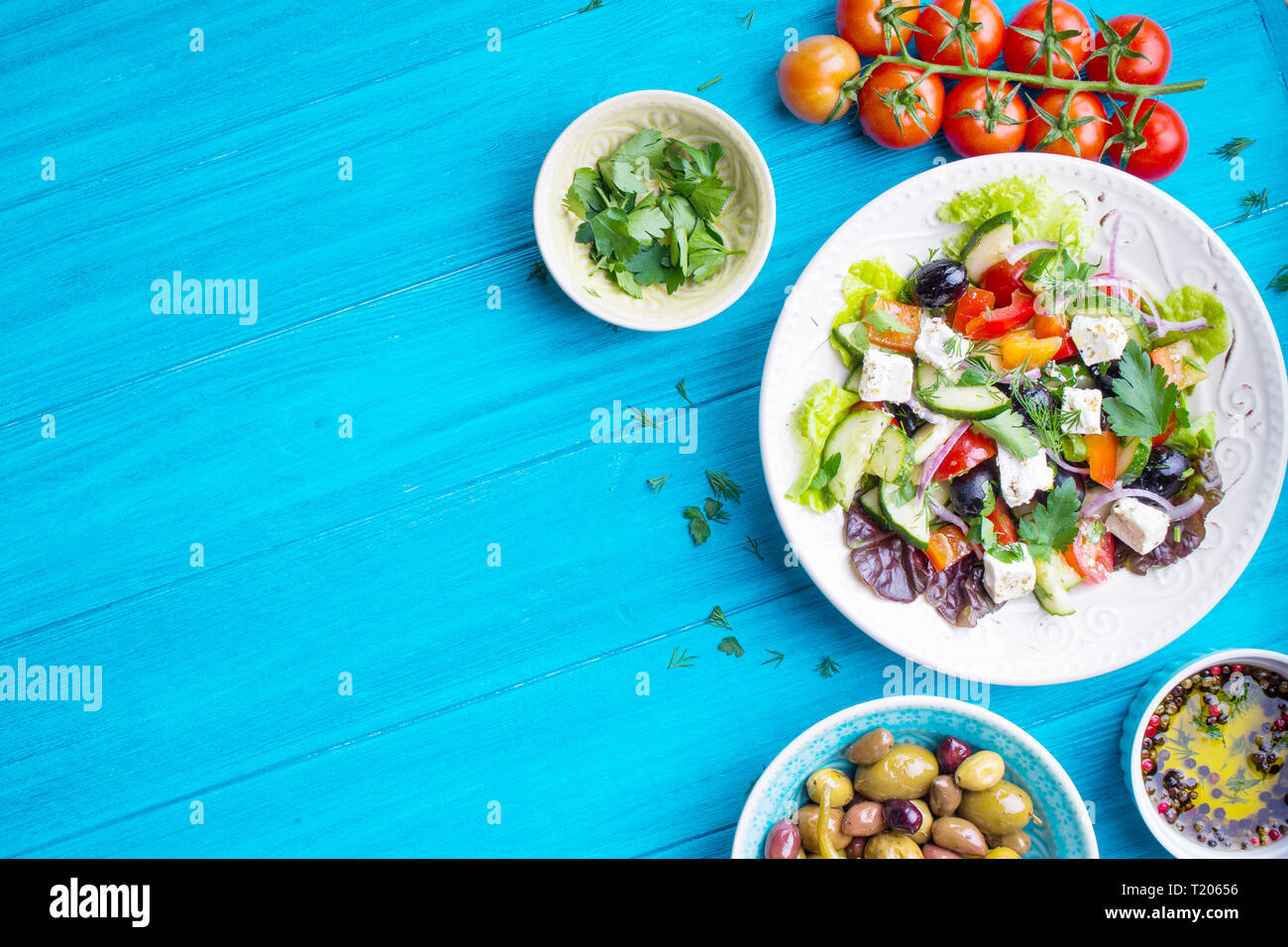 Greek salad background Stock Photo - Alamy