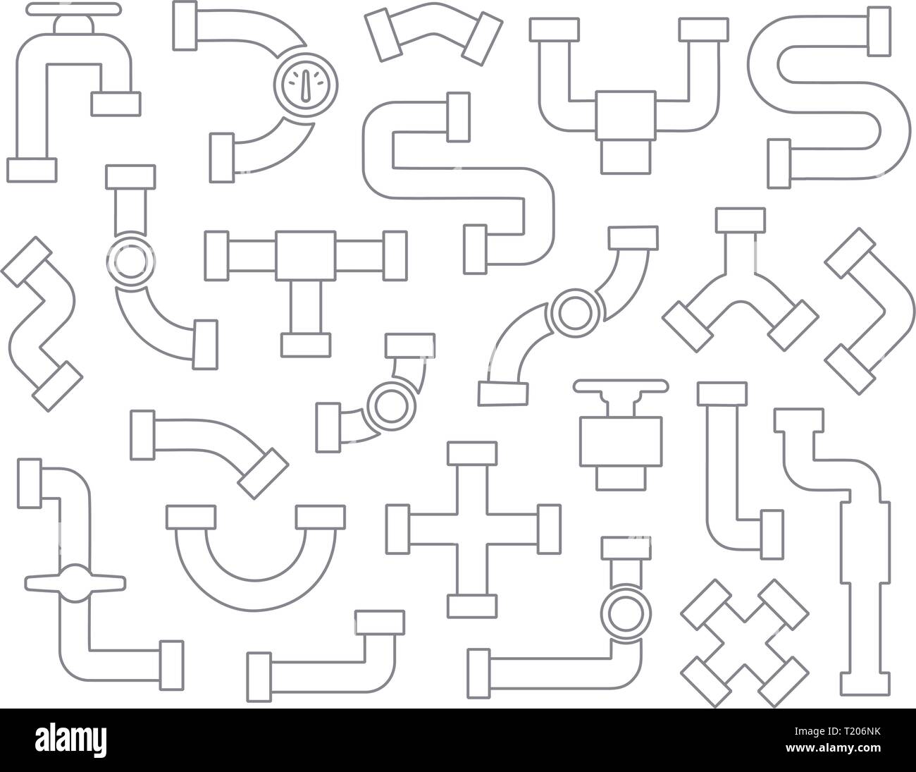 Set of pipeline element in line art style, contour vector icons ...