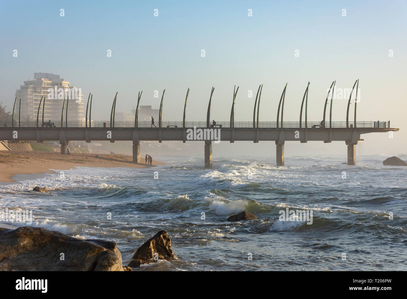 Beach promenade and Whalebone Pier at sunrise , Umhlanga Rocks ...