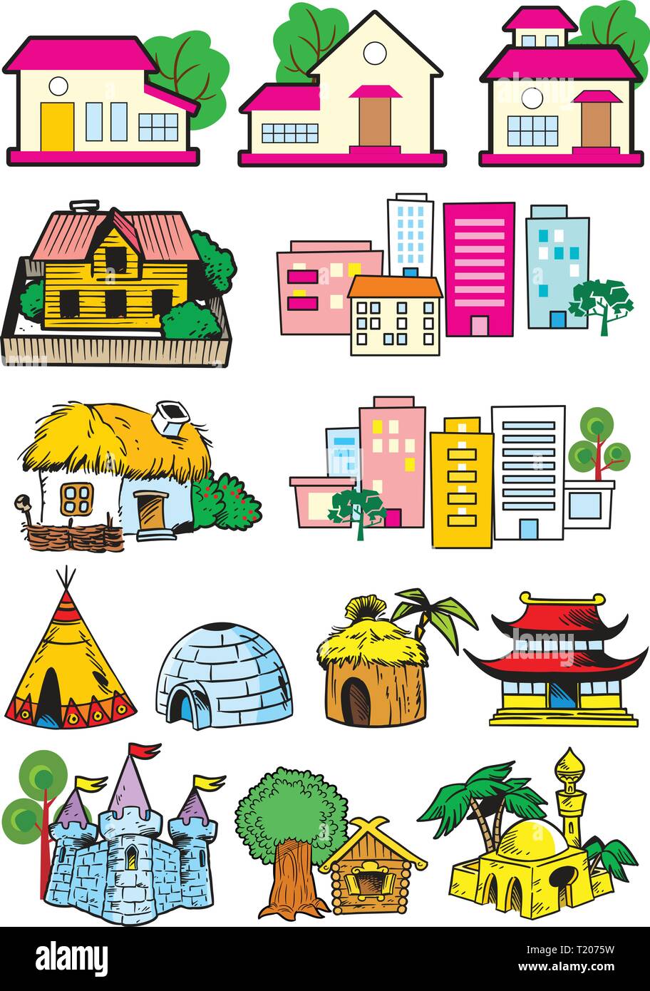 The illustration shows the houses in which people live.Each house is on ...