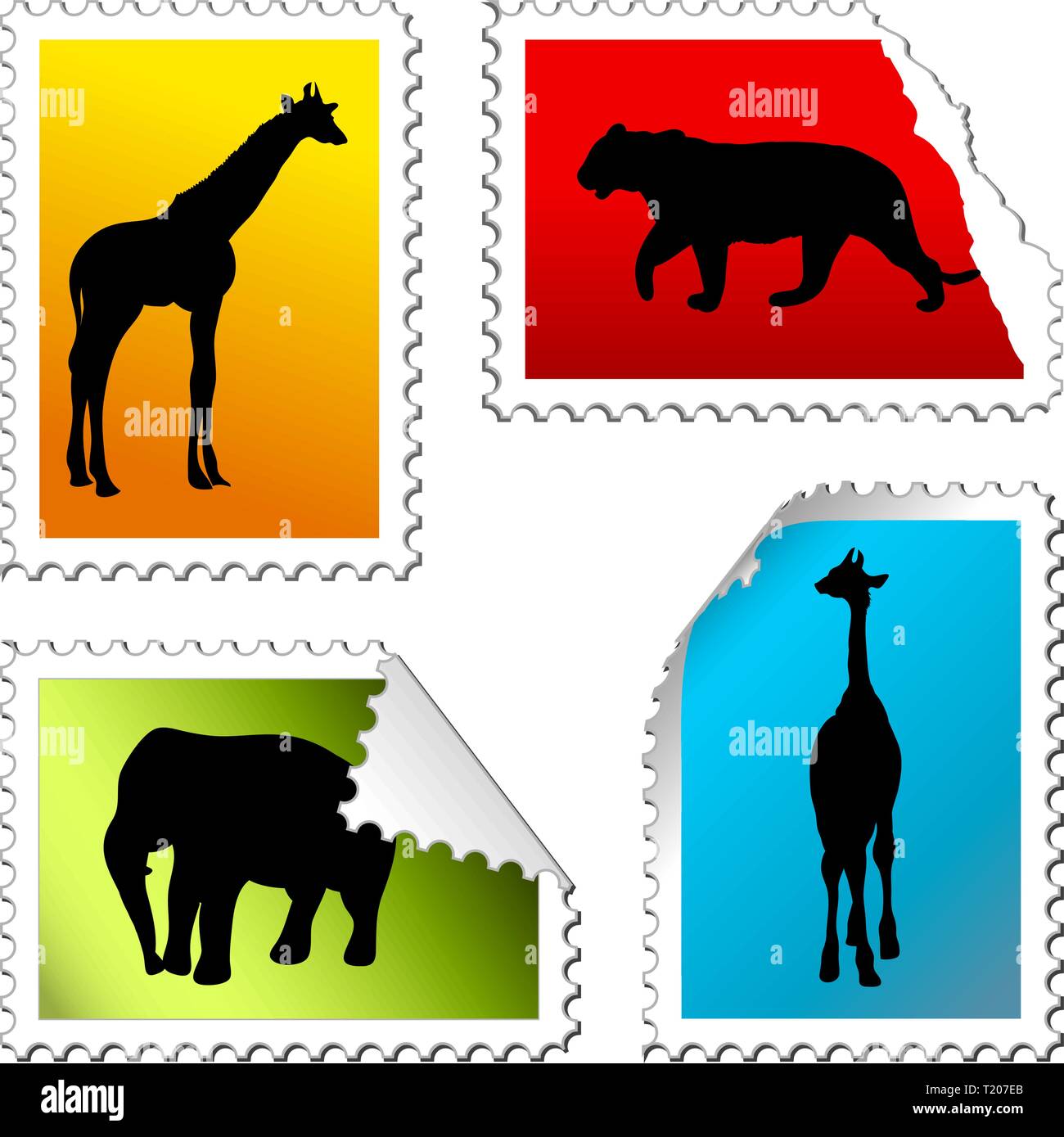 set of safari post stamps on a white background Stock Vector Image ...