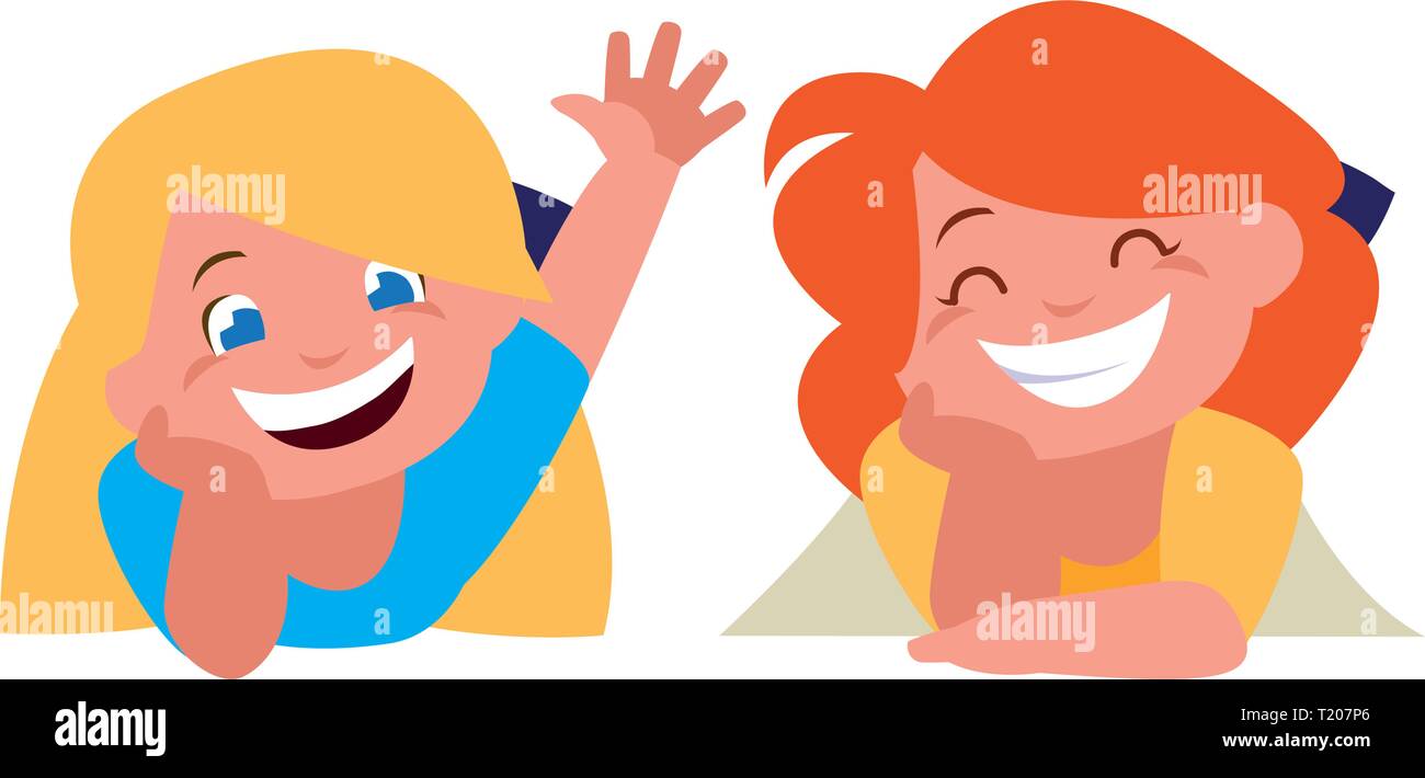 happy little girls characters vector illustration design Stock Vector ...