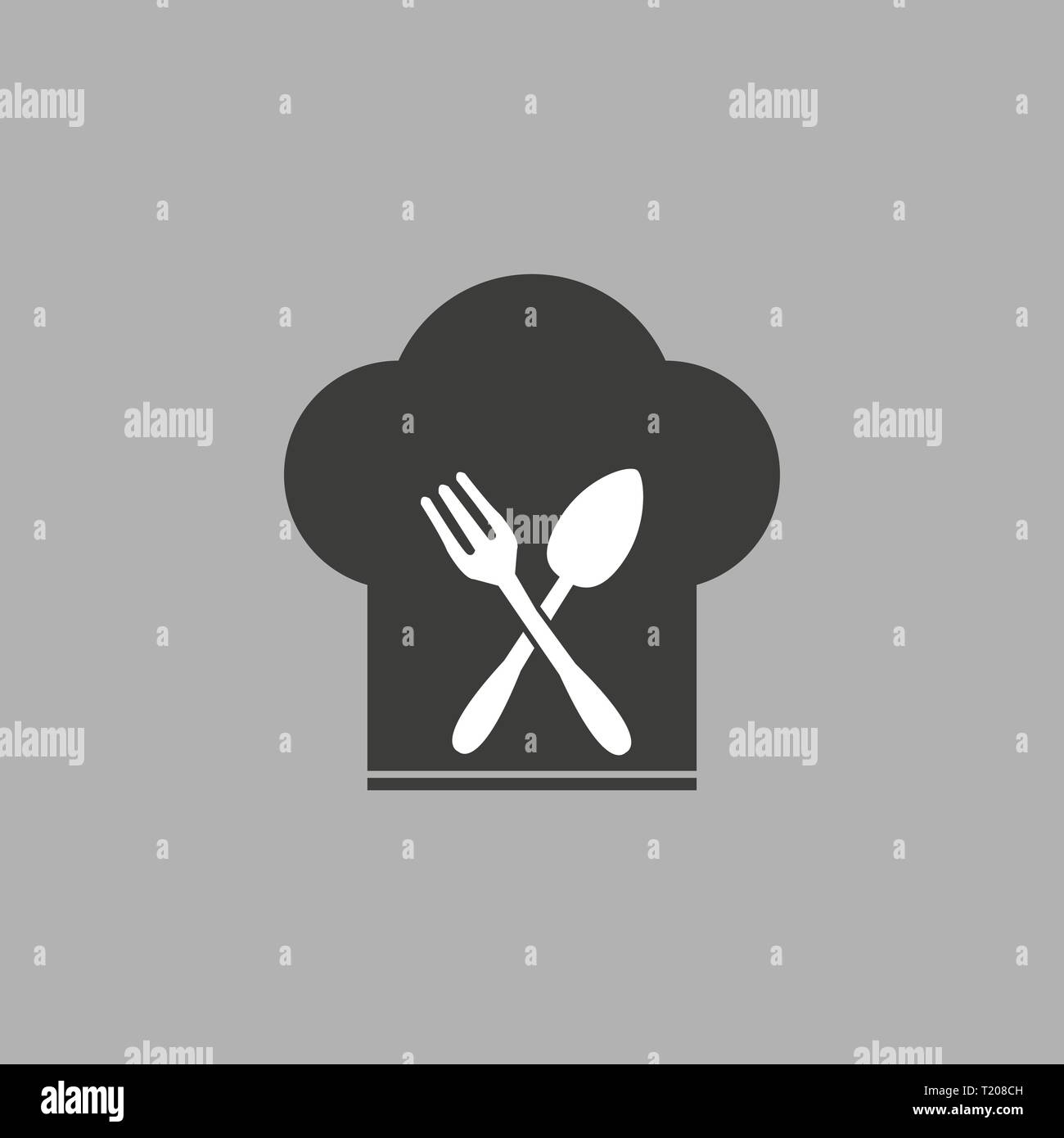 Chef hat sign icon. Cooking symbol. Cooks hat with fork and spoon. Gray ...