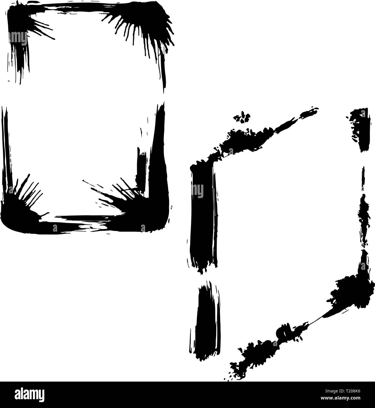 Vector Dry brush frames. Hand drawn artistic frames. Black and white ...
