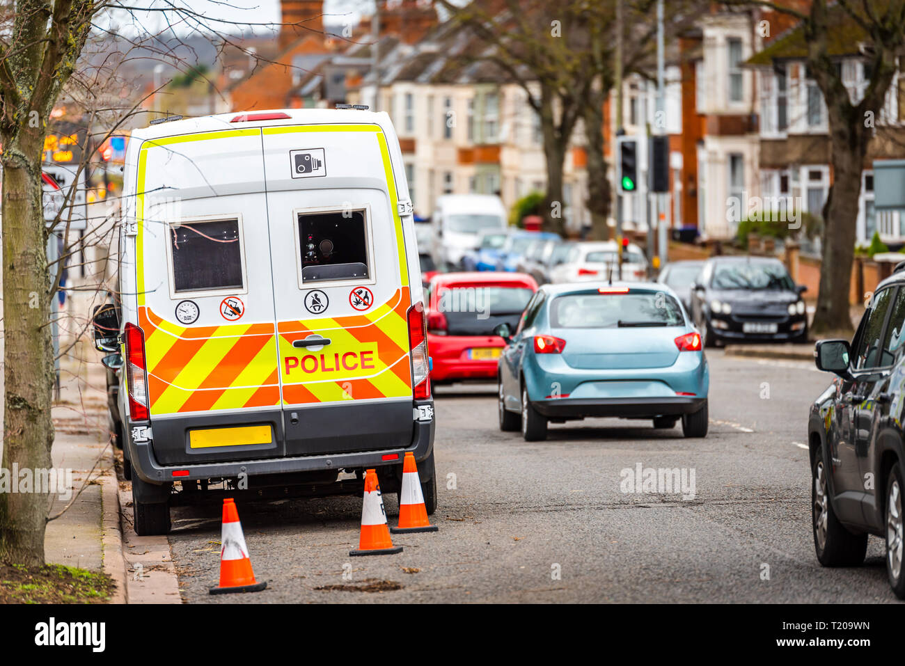 speed camera van on city road checking traffic speed in the UK Stock ...