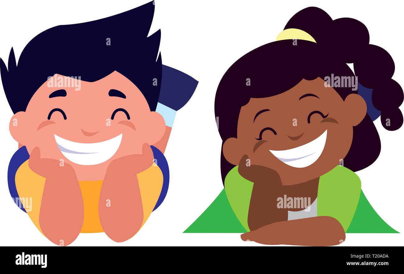 happy little interracial kids characters vector illustration design ...