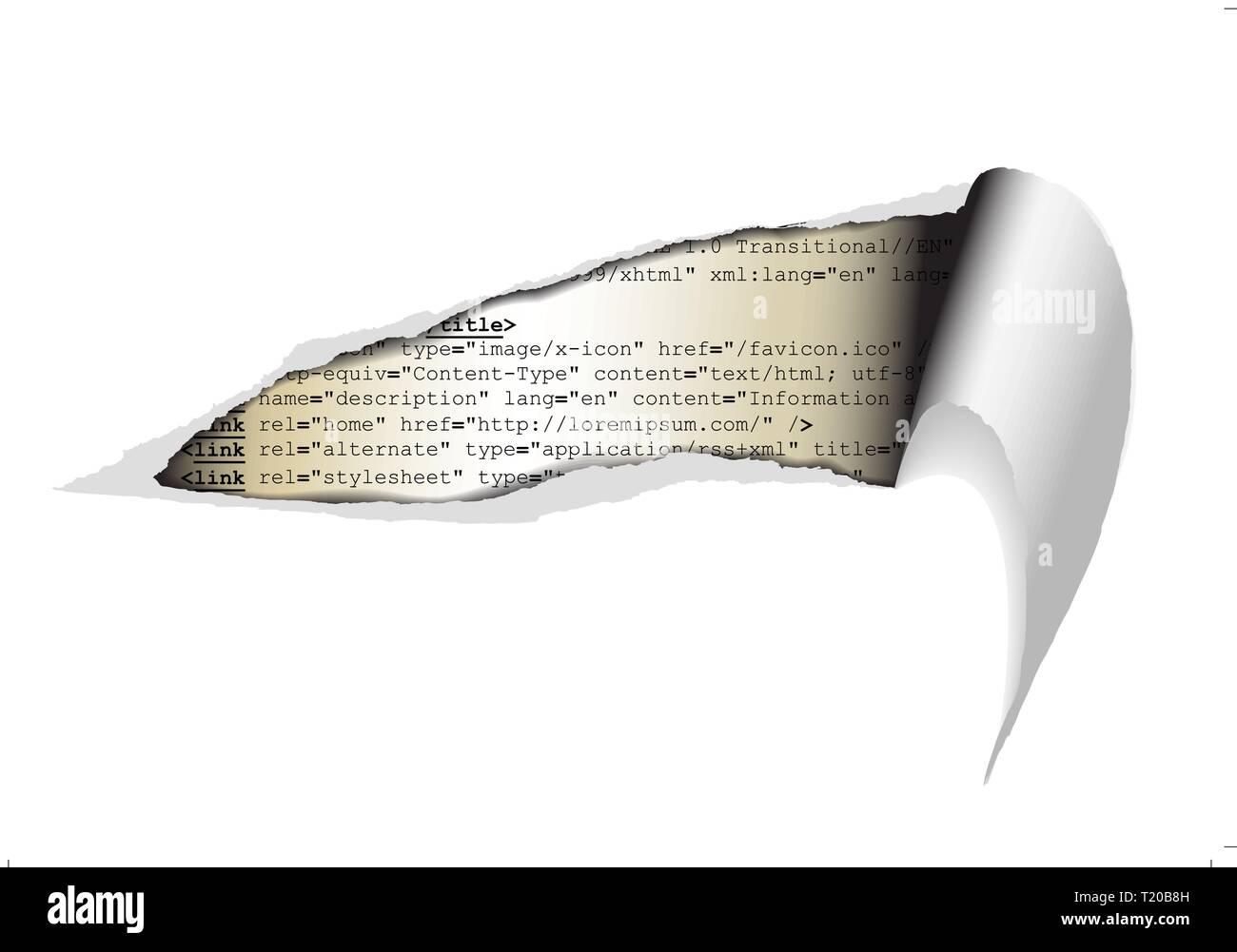 Hole in the webpage - you can see some code of the website Stock Vector ...