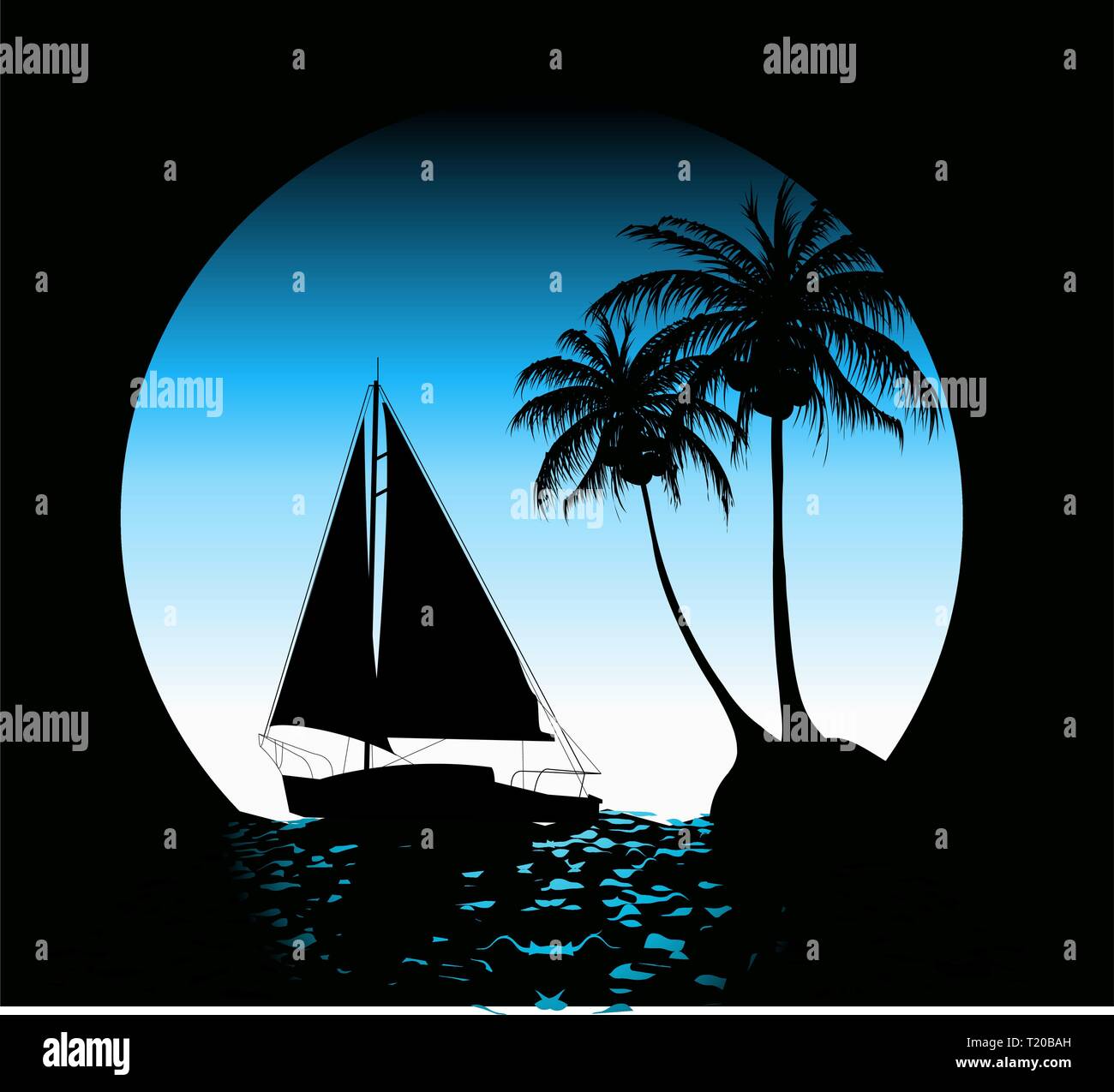 Summer background with palm trees and a yacht on the ocean Stock Vector Image & Art - Alamy