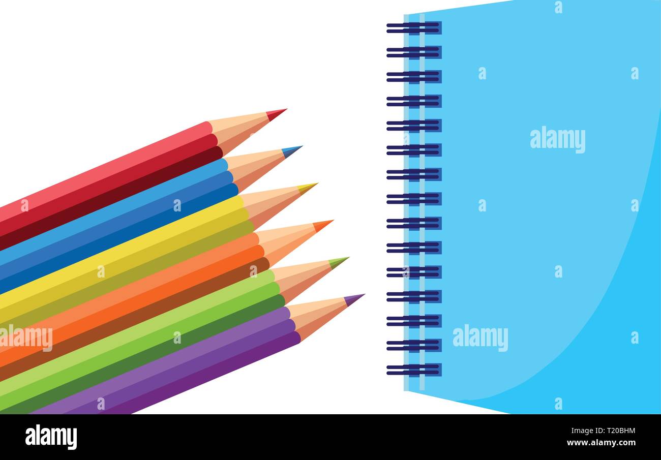 school notebook with colors pencils vector illustration design Stock ...