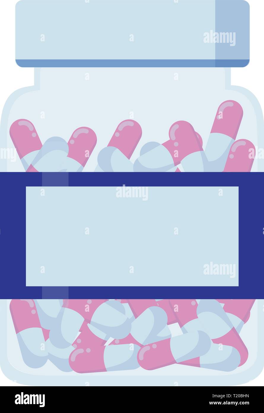 medicine pot drugs with capsules vector illustration design Stock ...