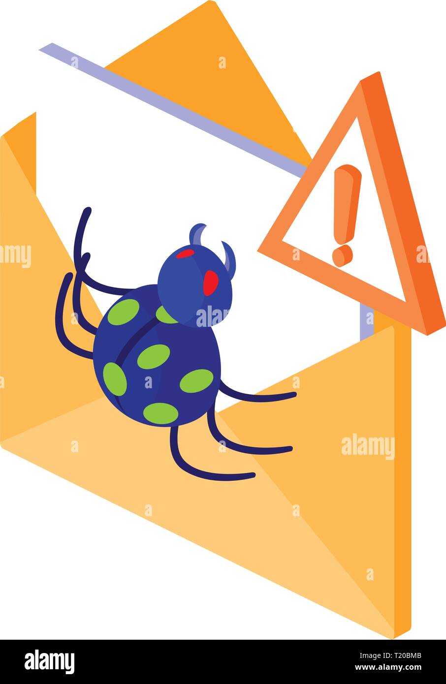 envelope mail with bug and alert sign vector illustration design Stock ...