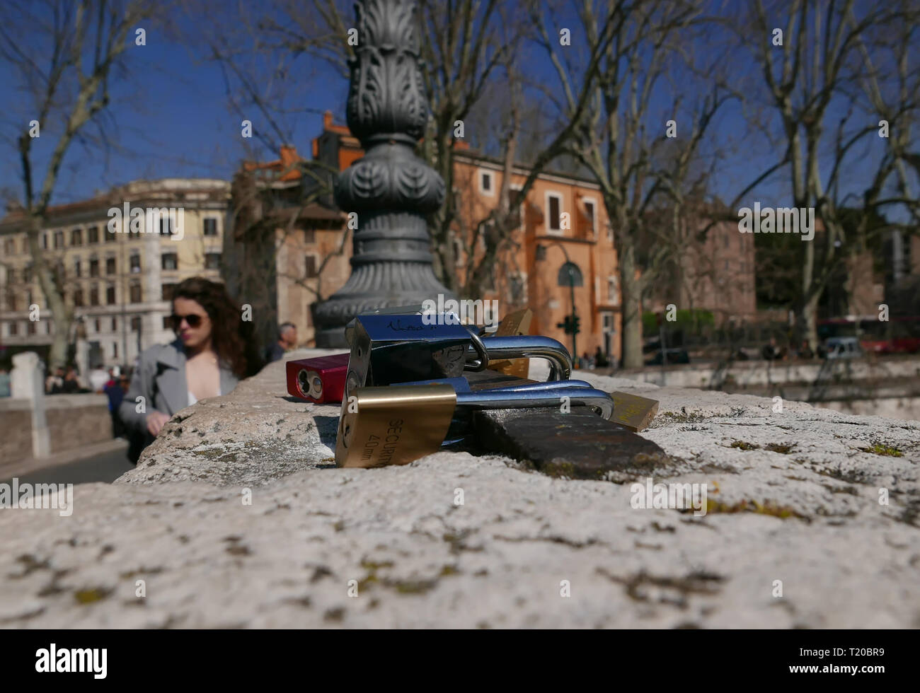 ROME, ITALY - MARCH 3 2019: Padlocks on Pons Fabricius bridge, Love ...