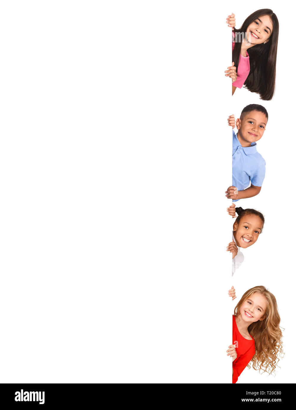 Kids peeking out from empty board isolated on white background, free ...