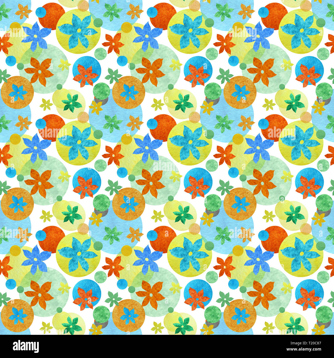 Abstract seamless pattern in spring colors with flowers and circles ...