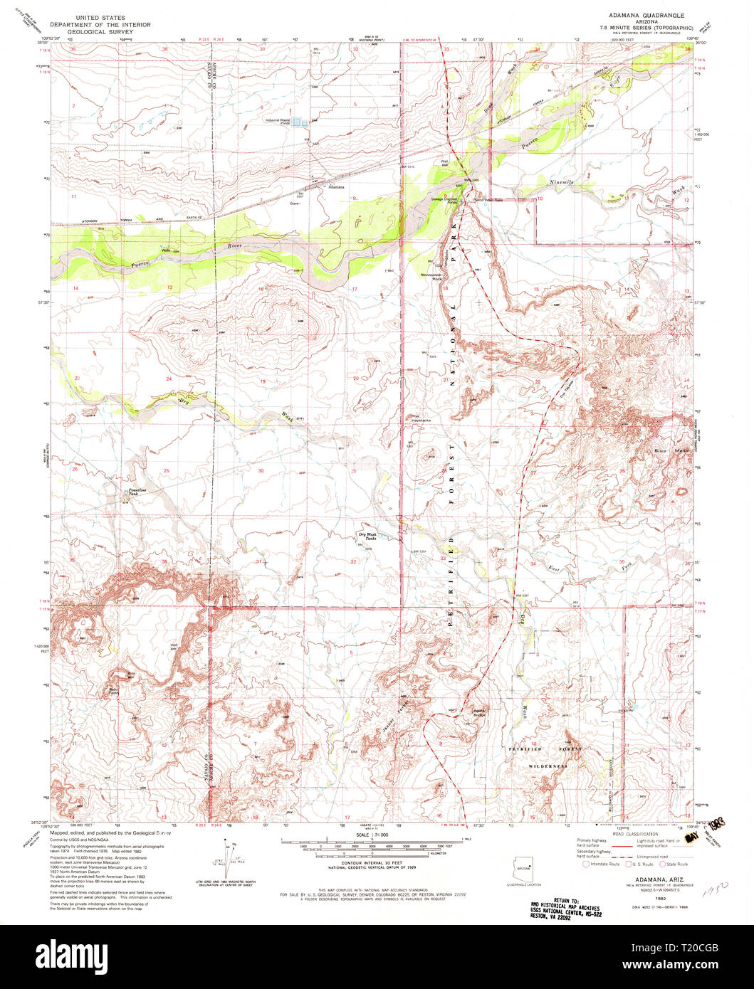USGS TOPO Map Arizona AZ Adamana 310198 1982 24000 Restoration Stock ...