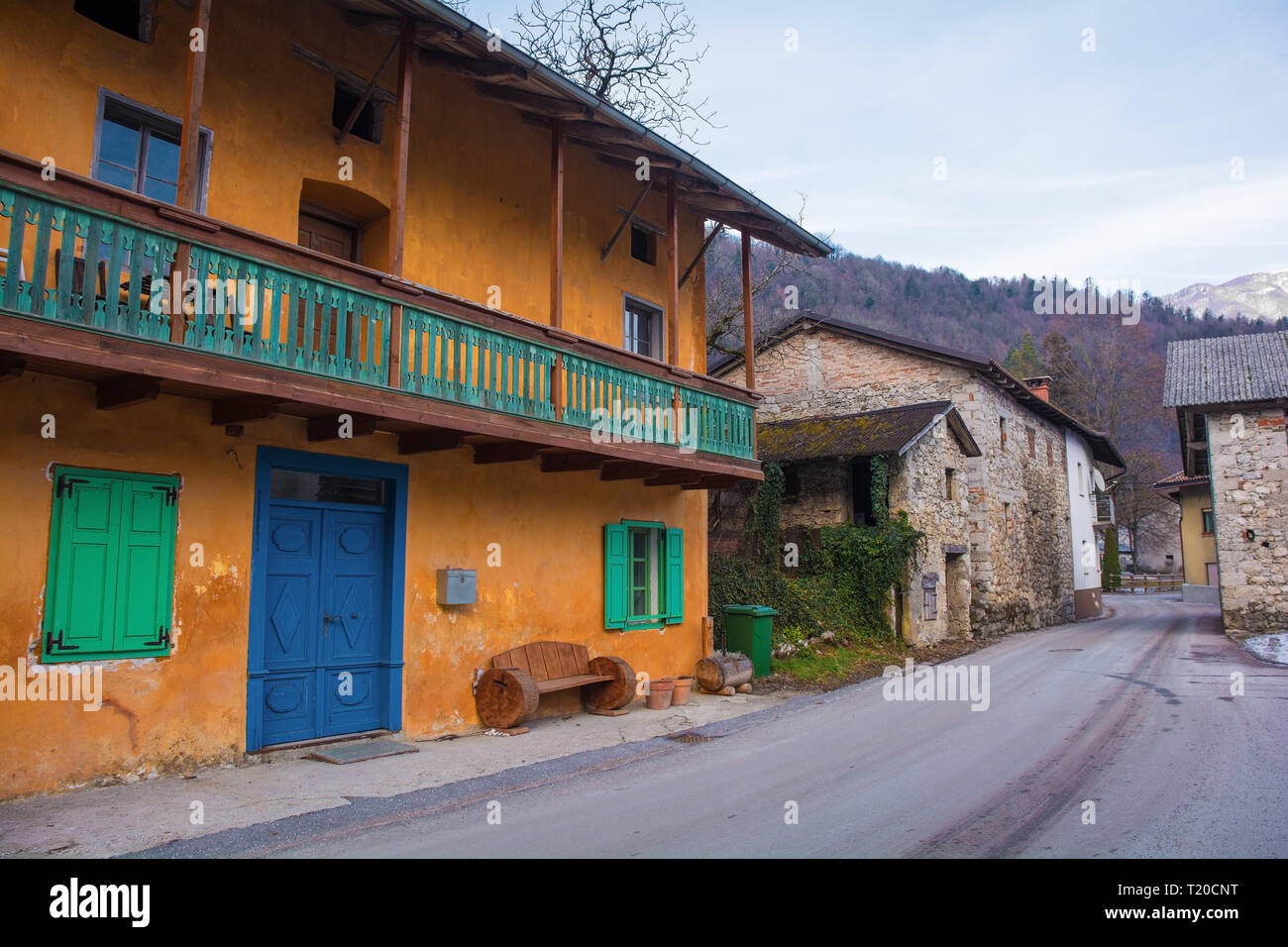 Buildings in the village of Kamno, located between Tolmin and Kobarid ...
