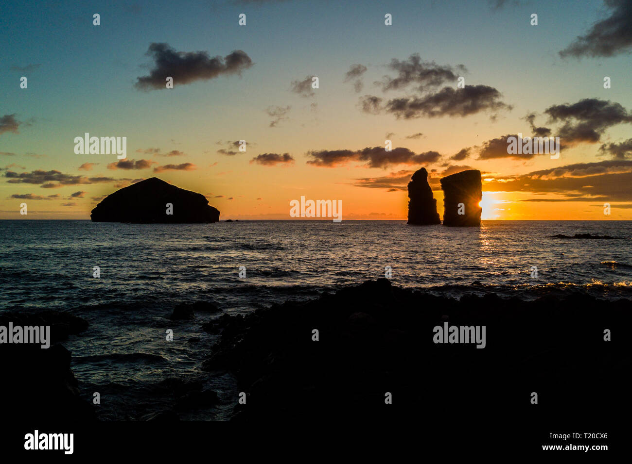 Aerial view from Islets in Mosteiros village. San Miguel island, Azores ...
