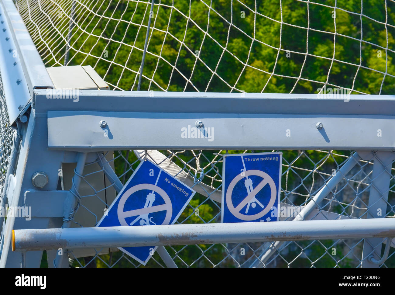 Warning Signs on the bungee jamping Platform - No Smoking and throw ...