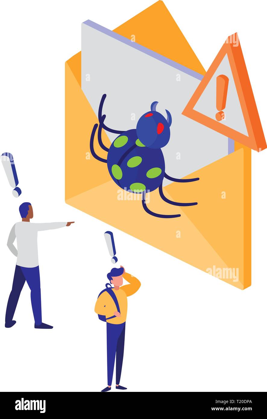 envelope mail with bug and alert sign vector illustration design Stock ...