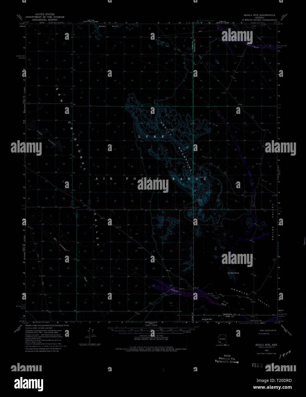 USGS TOPO Map Arizona AZ Aguila Mountains 314302 1965 62500 Inverted ...