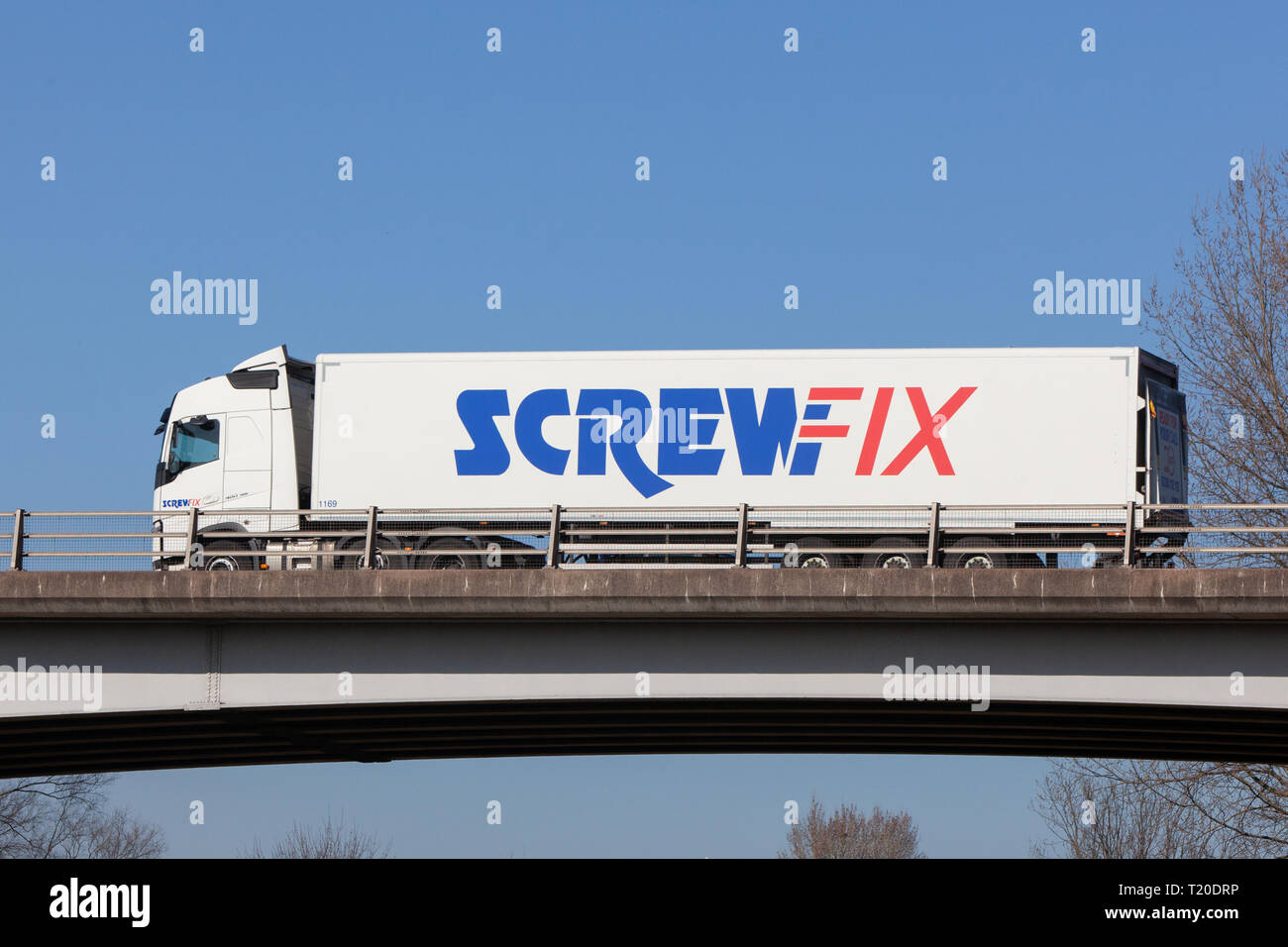 Screwfix truck and trailer. Travelling on the road network in the ...