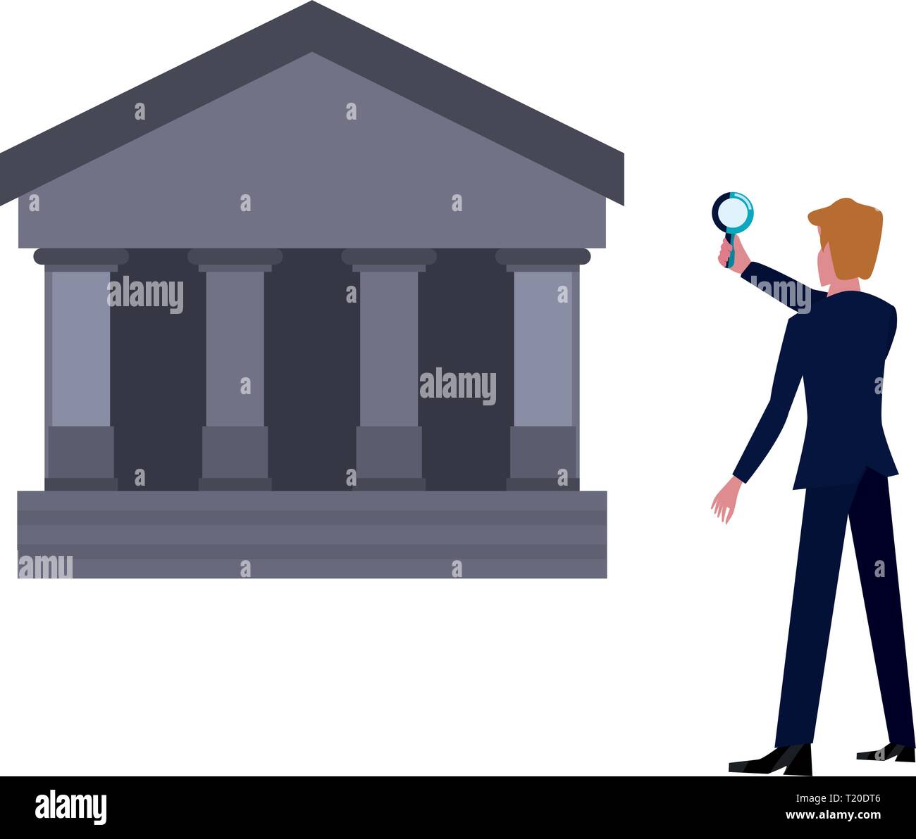 businessman with magnifier and bank vector illustration Stock Vector ...