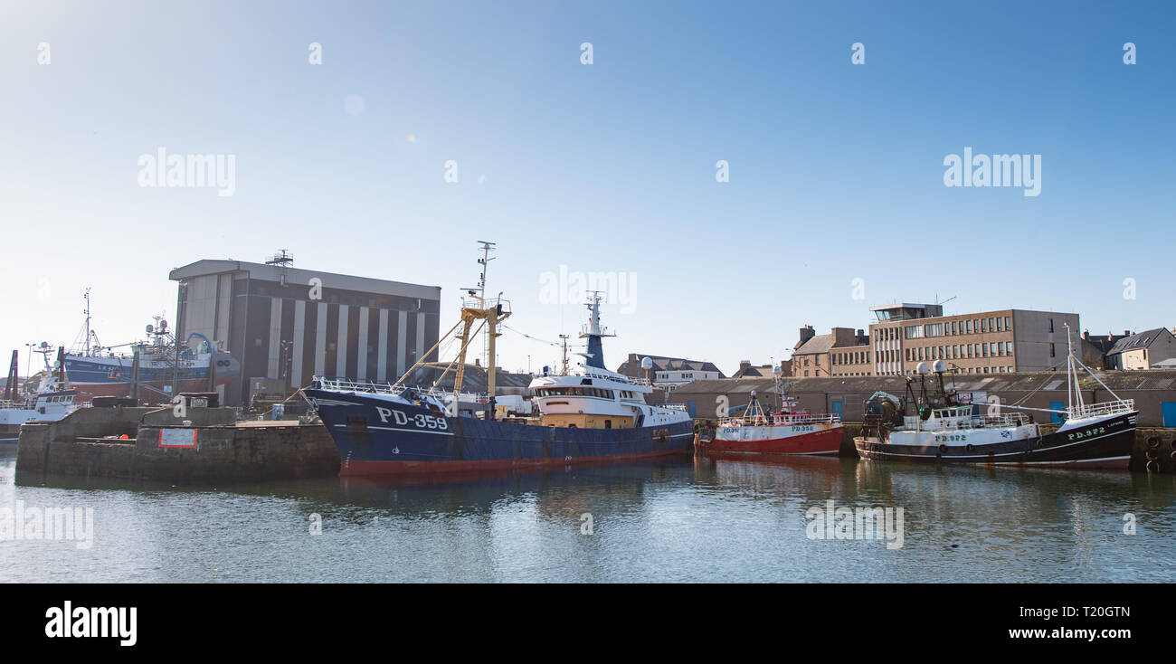 Fishing trawlers at Peterhead in Aberdeenshire, the north east port ...
