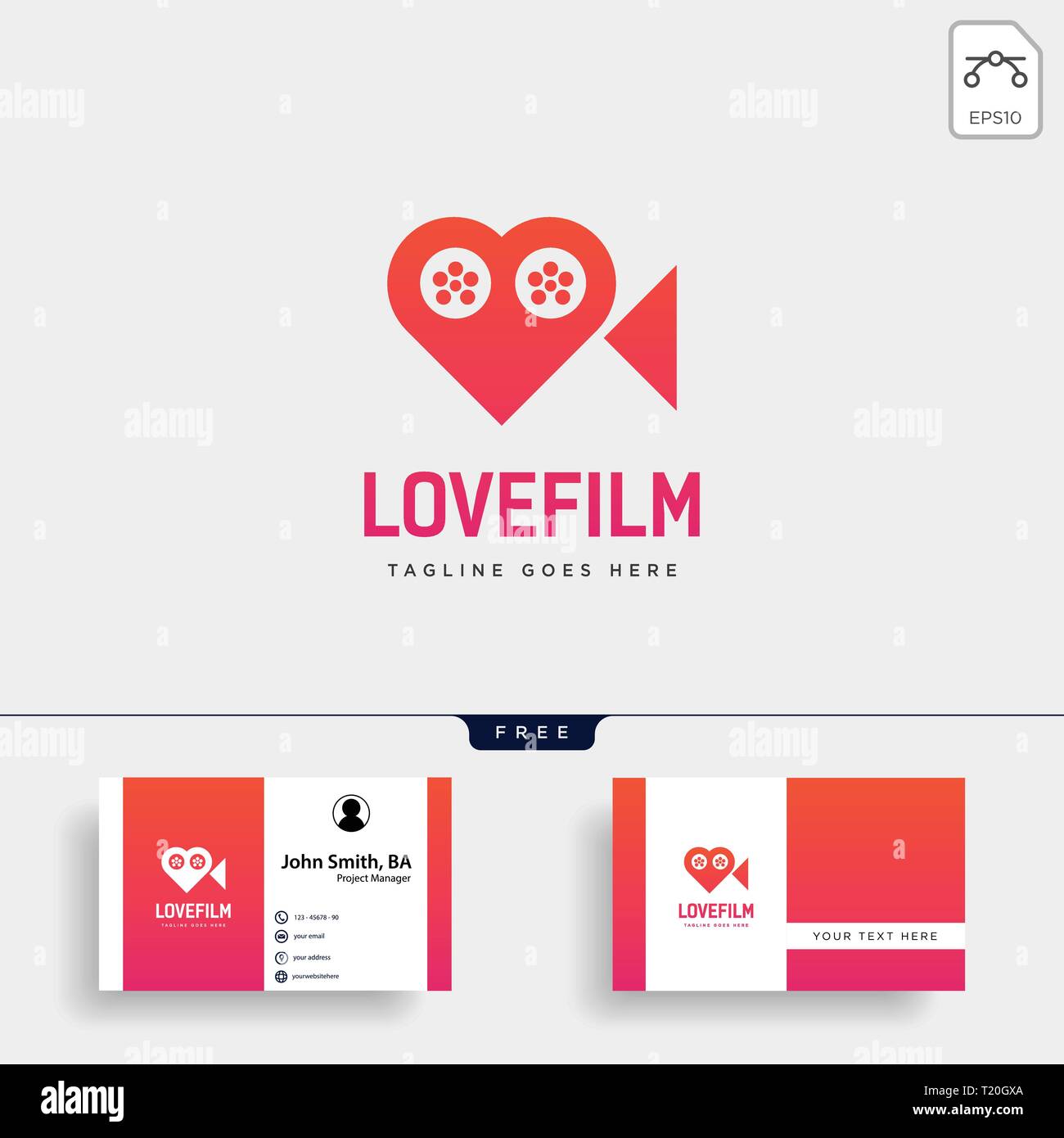 love movie heart cinema film creative simple logo template vector ...