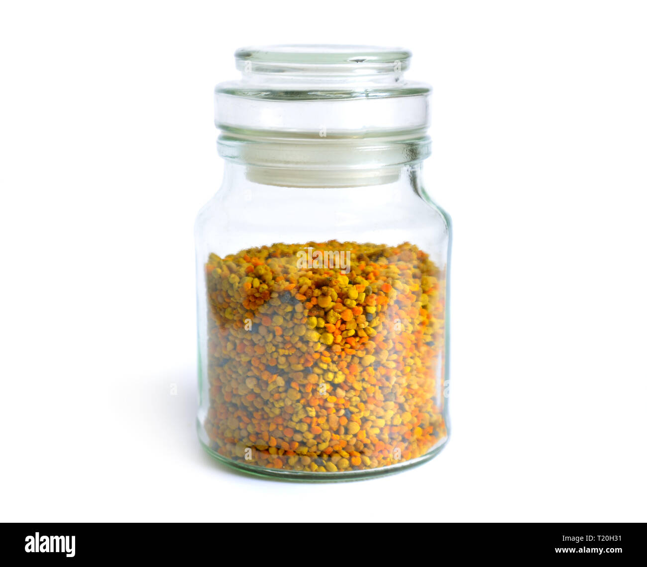 Bee pollen baskets in the glass jar. isolated on white background Stock ...