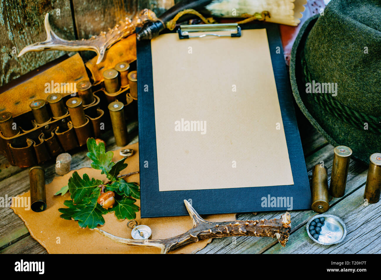 Closeup clipboard with paper for information surround hunting or ...