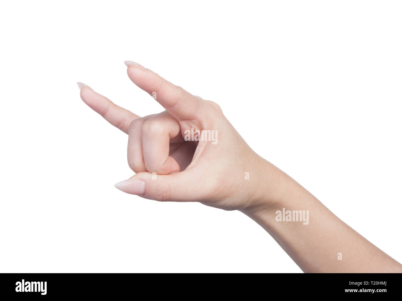 Female hand gesture isolated on white Stock Photo - Alamy