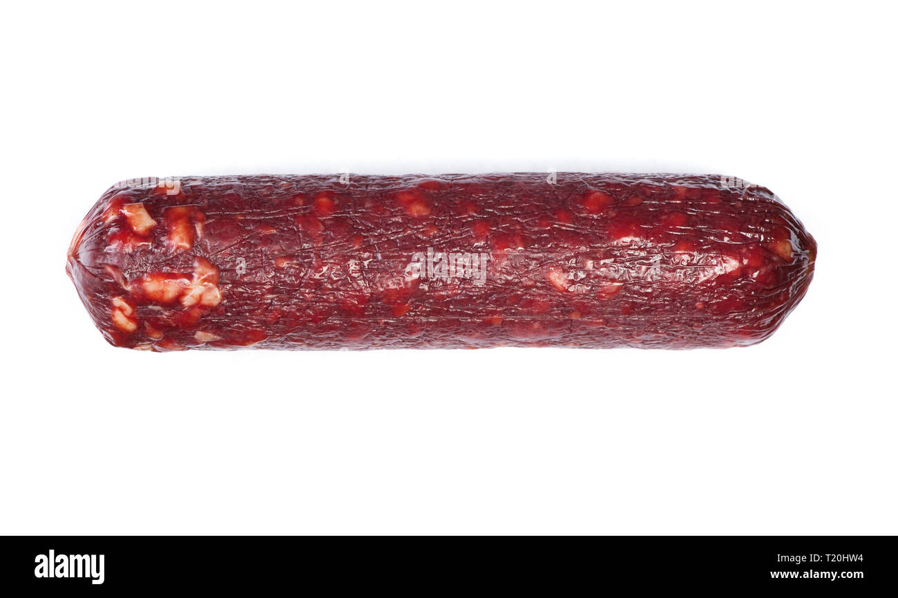 One whole smoked salami sausage isolated on white Stock Photo - Alamy