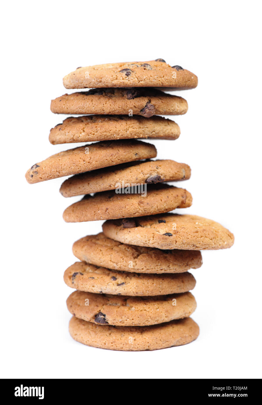 Tower of oatmeal cookies with chocolate chip isolated on white ...