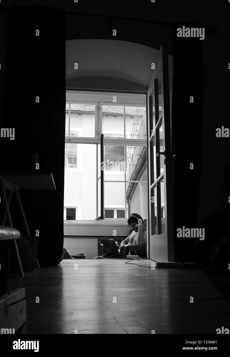 Interior home office in Black and White Stock Photos & Images - Alamy