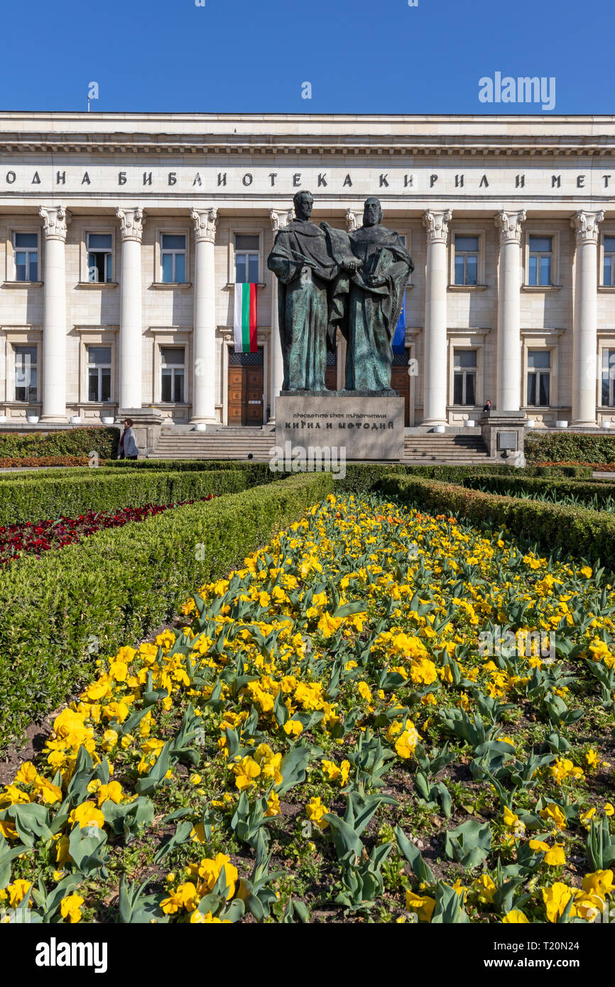 SOFIA, BULGARIA - MARCH 27, 2019: Spring view of National Library St ...