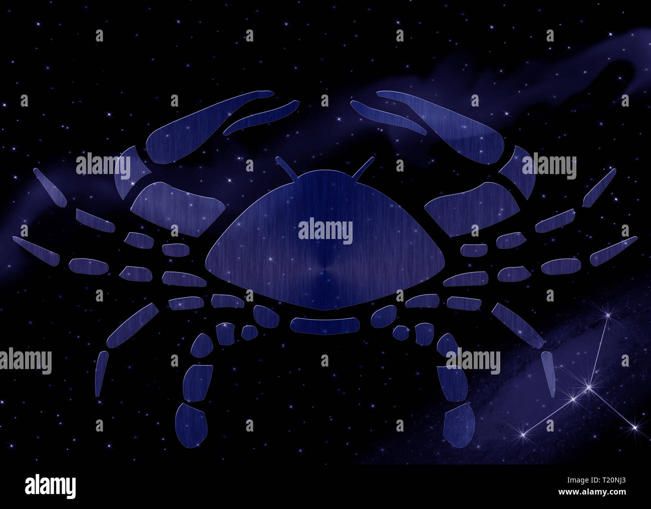 Zodiac sign with star image as relief in front of a dark blue starry ...