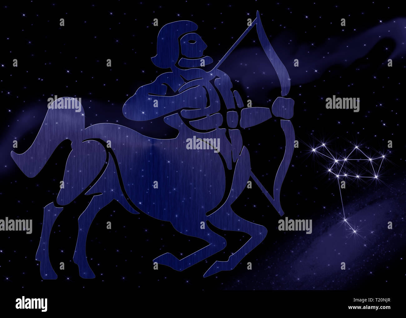 Zodiac sign with star image as relief in front of a dark blue starry ...