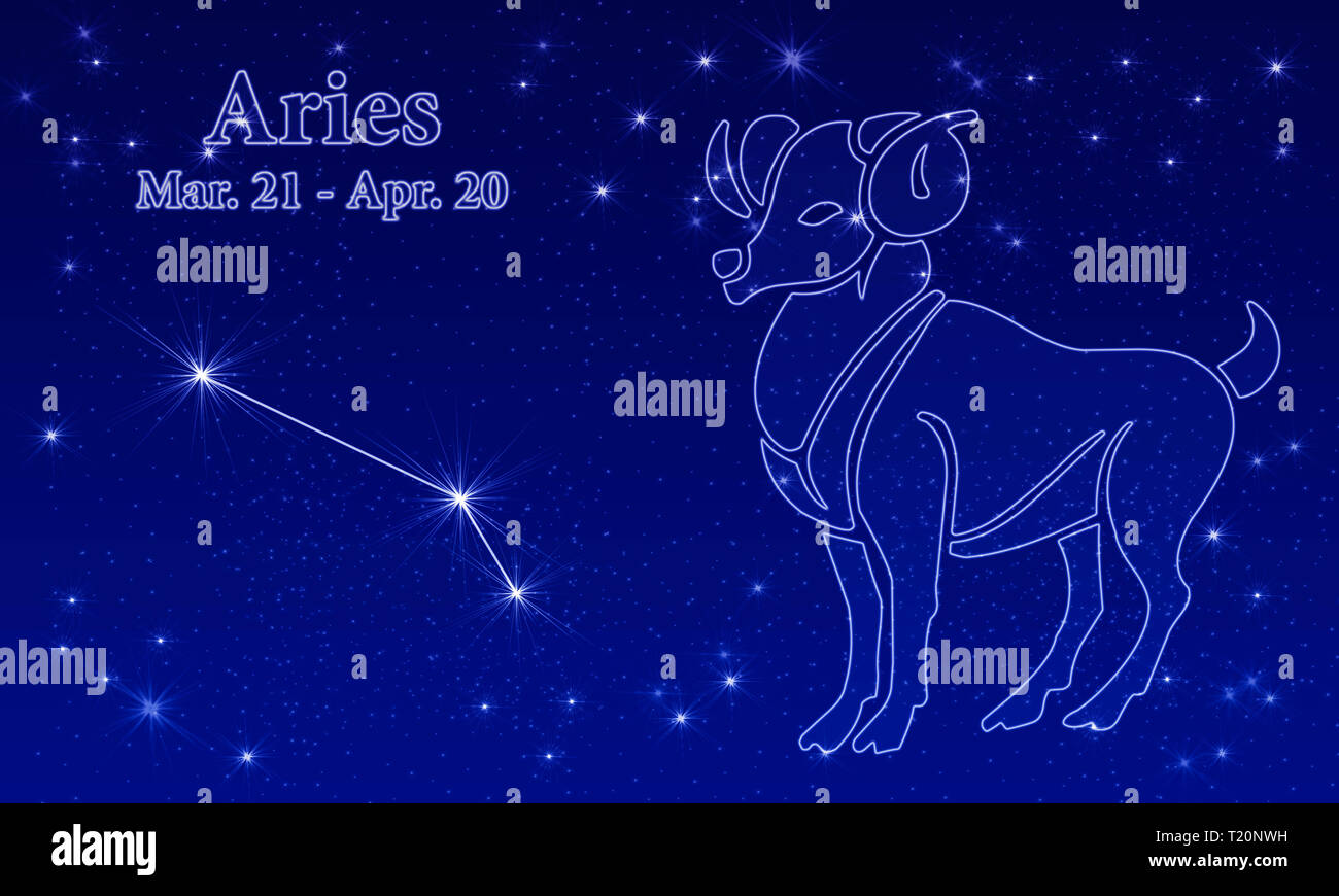 Zodiac sign with star image as relief in front of a dark blue starry ...