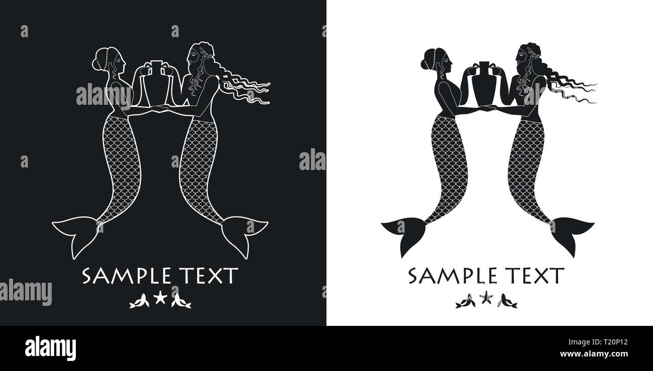 Ancient Greece mermaid and triton carrying an amphora. Mediterranean ...