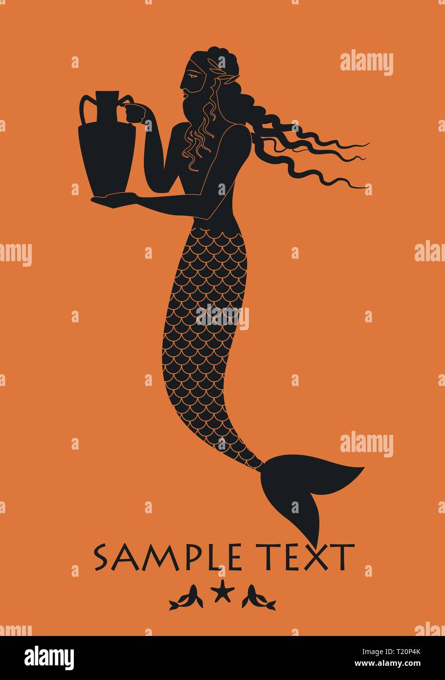 Ancient Greece man with fish tail carrying an amphora. Triton ...