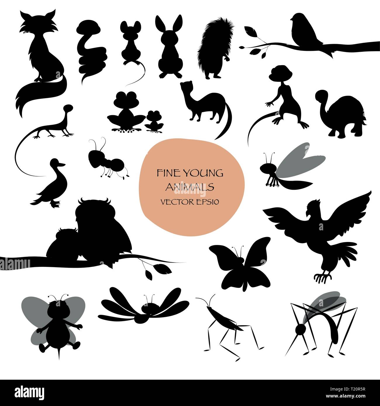 Silhouettes of cute animals isolated on white background. Mammals ...