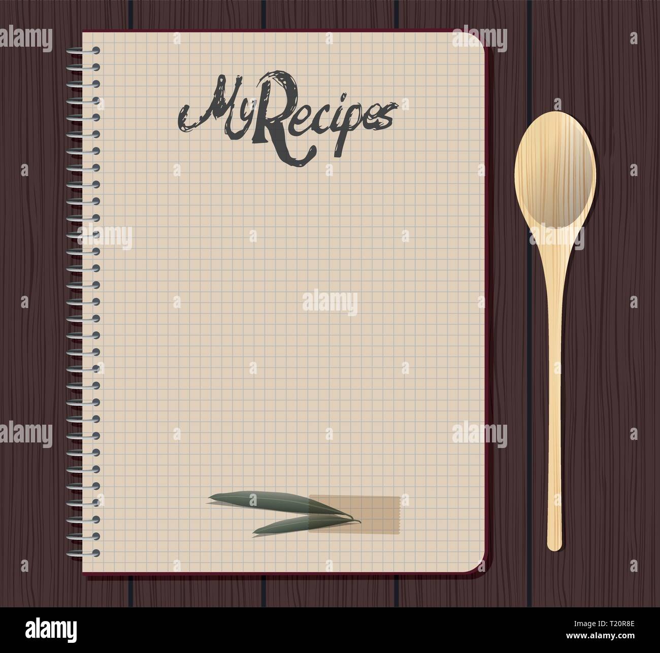 Recipe notebook with hand drawn text. Olive and laurel leaves with ...