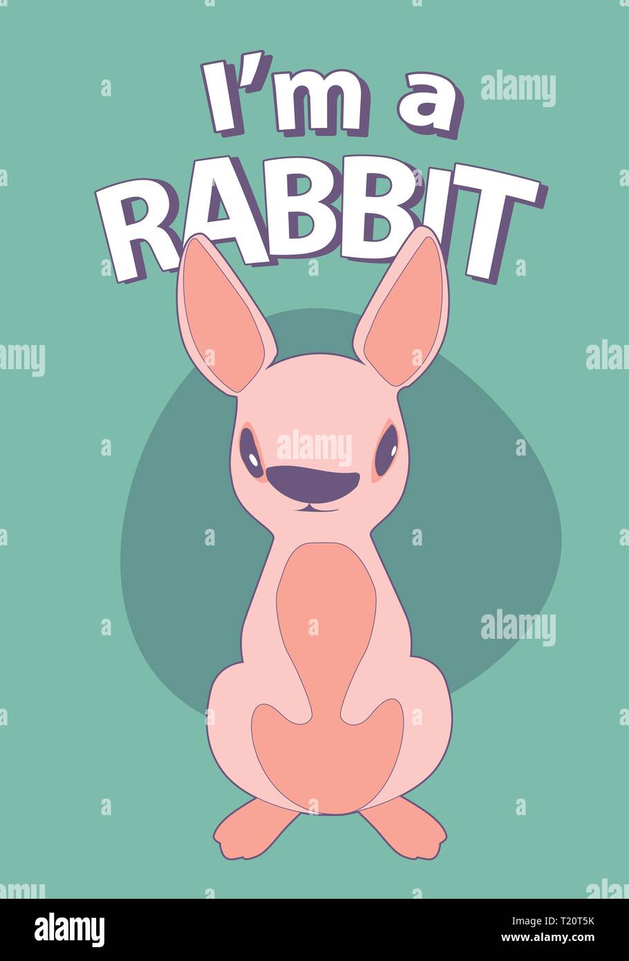 Cute cartoon style rabbit with title above, on colorful background ...